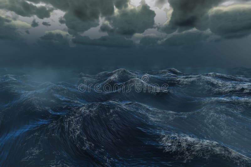 Rough Stormy Ocean Under Dark Sky Stock Illustration - Illustration of ...