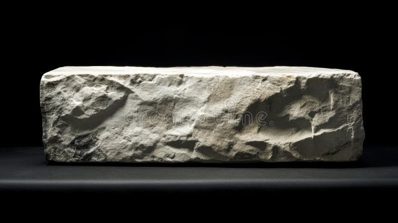 Rough-Surfaced, Light Grey Stone Block on Black Fabric Stock ...