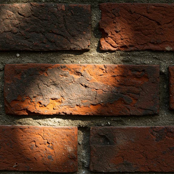 Rough-textured Red Bricks with Irregular Surfaces are Mortared Together ...