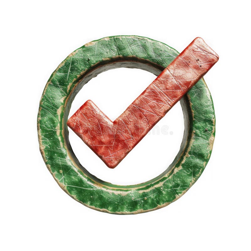 Rough Textured Red Check Mark Inside a Green Circle Isolated on White ...