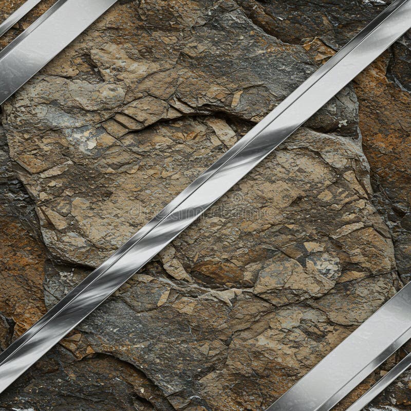 Rough, Textured Stone Surface Features Intertwined Diagonal Metallic ...