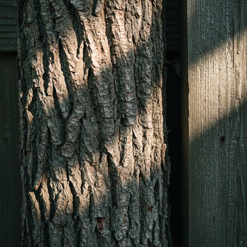 Rough, Textured Tree Bark with Deep Grooves and Ridges, in Dappled ...