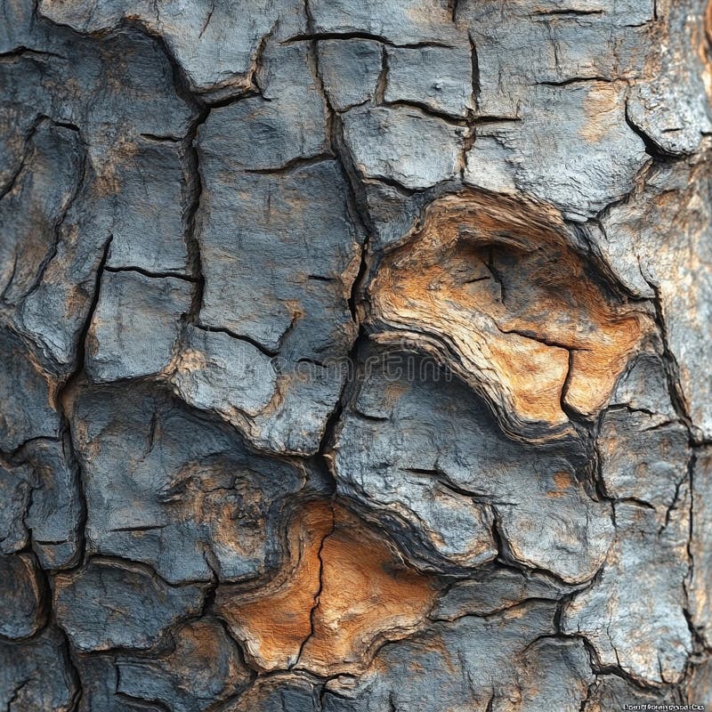 Rough Tree Bark with a Cracked Texture, Featuring Irregular, Chunky ...