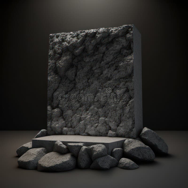 Rough Volcanic Rock Background with Minimal Concrete Podium Display AI ...