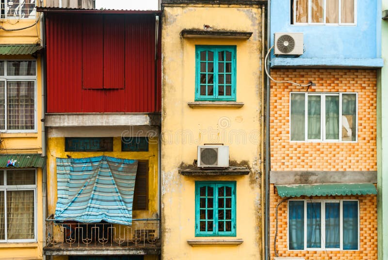 Rough Wall with Balconies and Windows Background Stock Photo - Image of ...