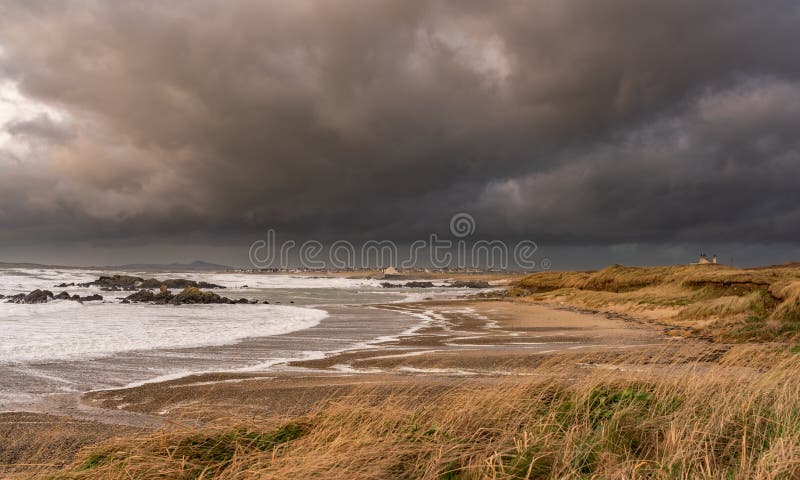 Looking Back at Rhosneigr with Rough Seas Stock Photo - Image of stormy ...