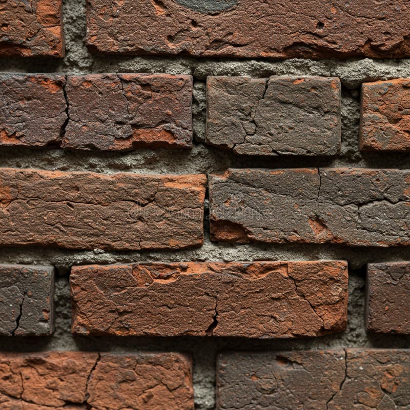 Rough, Weathered Red Bricks in a Staggered Horizontal Pattern Create a ...