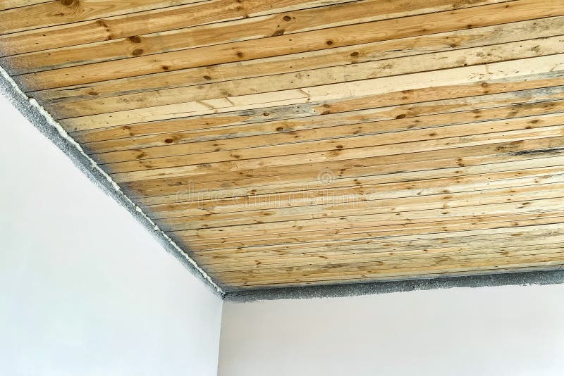 Rough Wooden Ceiling in a New House. Stock Photo - Image of work, home ...