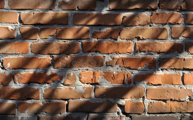 Roughly Built Red Brick Wall Covered in Shadow Stock Image - Image of ...