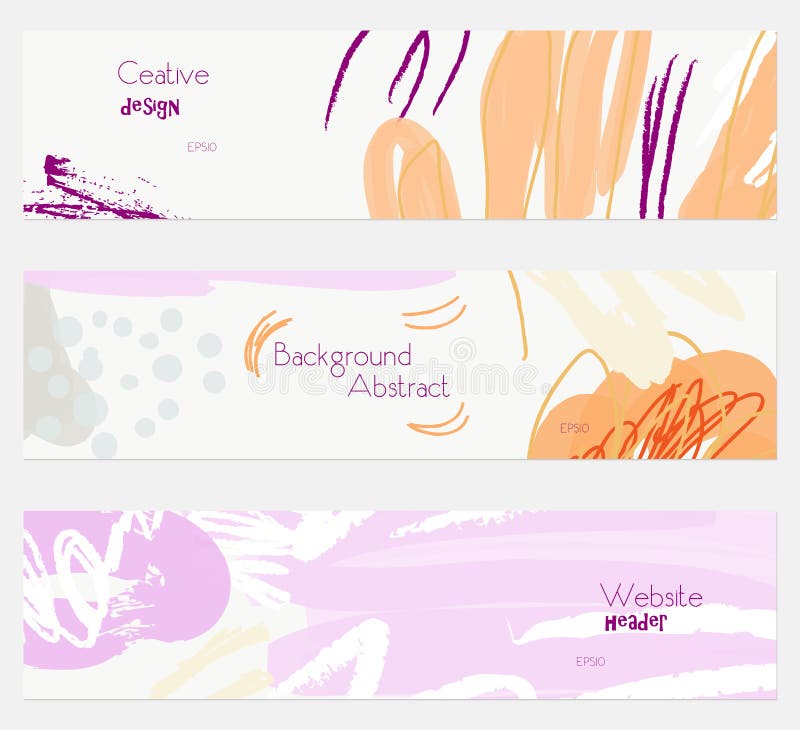 Roughly Drawn Floral Elements Light Purple Cream Banner Set Stock ...