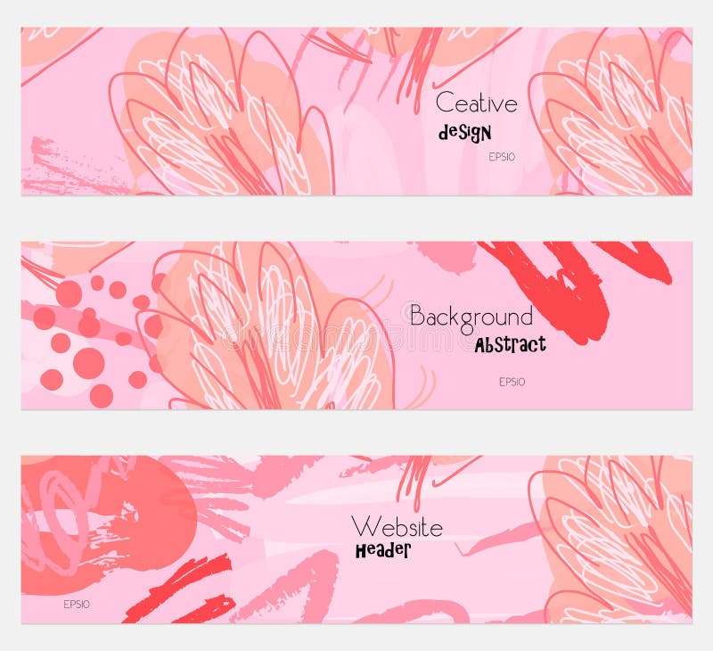 Roughly Drawn Floral Elements Pink Banner Set Stock Vector ...