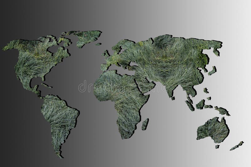 Roughly Outlined World Map with Green Plants Filling Stock Illustration ...