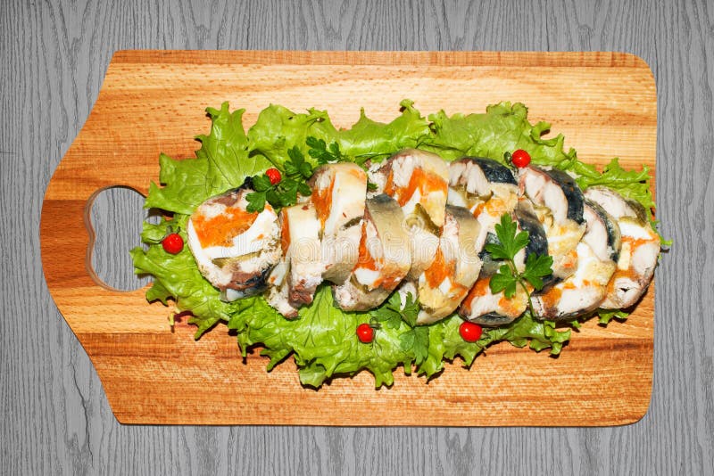 Roulade of Sea Fish Mackerel with Boiled Vegetables and Eggs, Gala ...