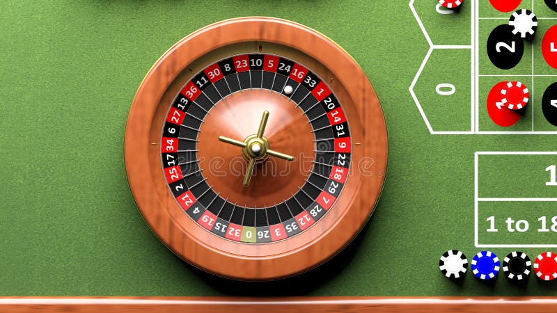 Roulette Wheel on Green Table, Poker Chips Stock Illustration ...