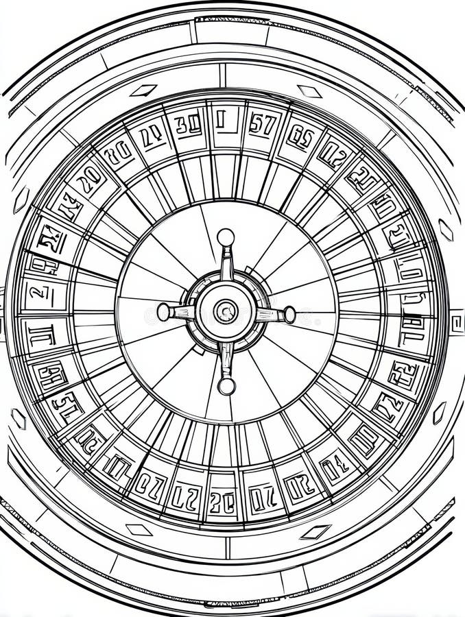 Roulette Wheel Schematic Diagram in Line Art with Upper Third Area Left ...