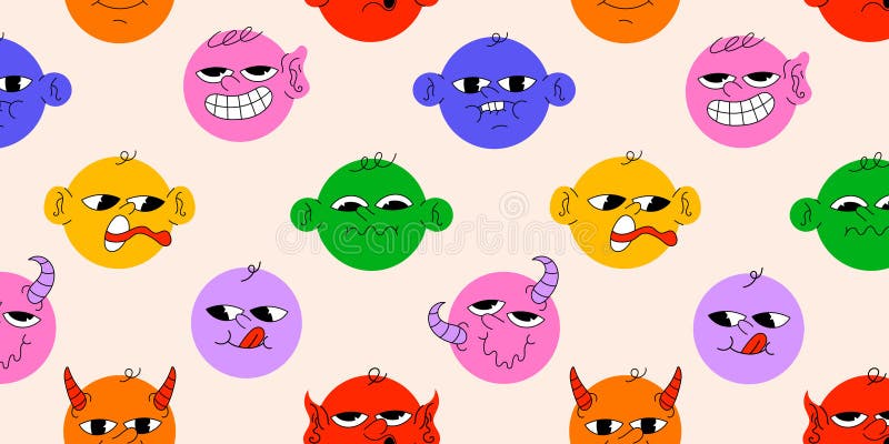 Round Abstract Comic Faces with Different Emotions Stock Vector ...