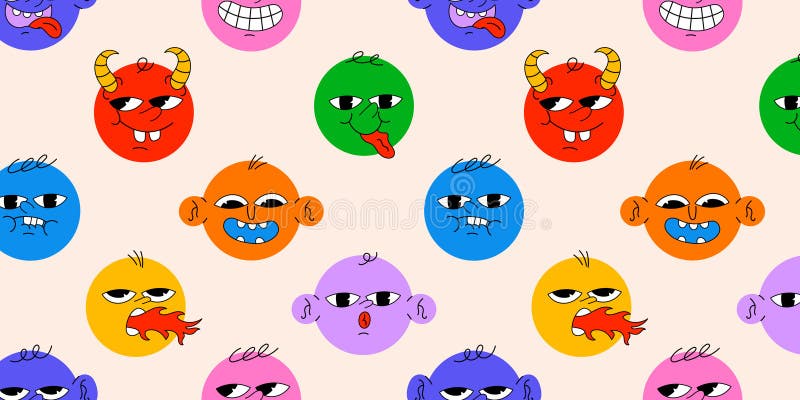 Round Abstract Comic Faces with Various Emotions Stock Vector ...
