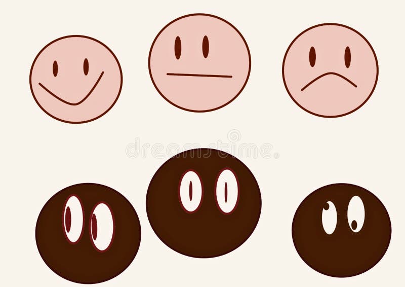 Round Abstract Faces with Different Emotions. Drawing Styles Stock ...