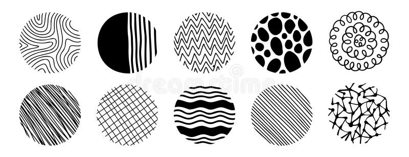 Round Abstract Pattern Hand Drawn Doodle Shapes. Spots, Drops, Curves ...