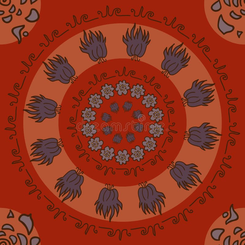 Round Abstraction with Flowers on Red Background Stock Vector ...