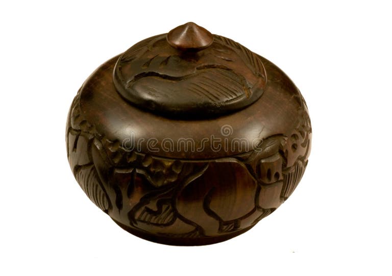 Round African wooden box stock image. Image of carving - 7292959