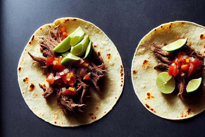 Round Appetizing Tacos Mexican Cos with Fresh Vegetables and Meat Stock ...