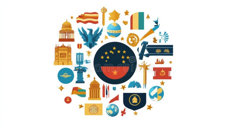 Unity Emblem Layout Showcasing National Symbols and Flags Representing ...