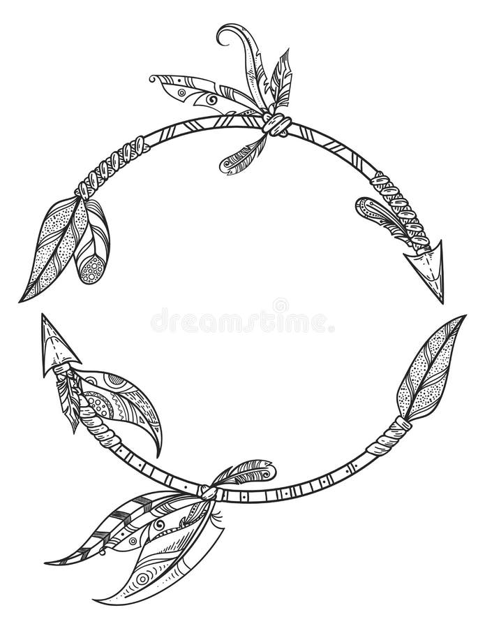 Round Arrow Border. Decorative Patterned Boho Frame Stock Illustration ...