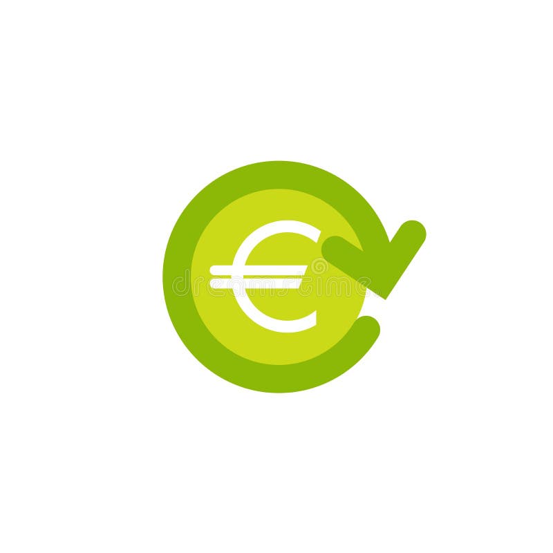 Round Arrow with Green Euro. Flat Icon. Isolated on White Stock Vector ...
