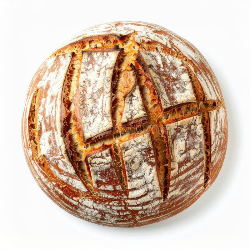 Round Artisan Bread Loaf with Crackly Crust Stock Illustration ...