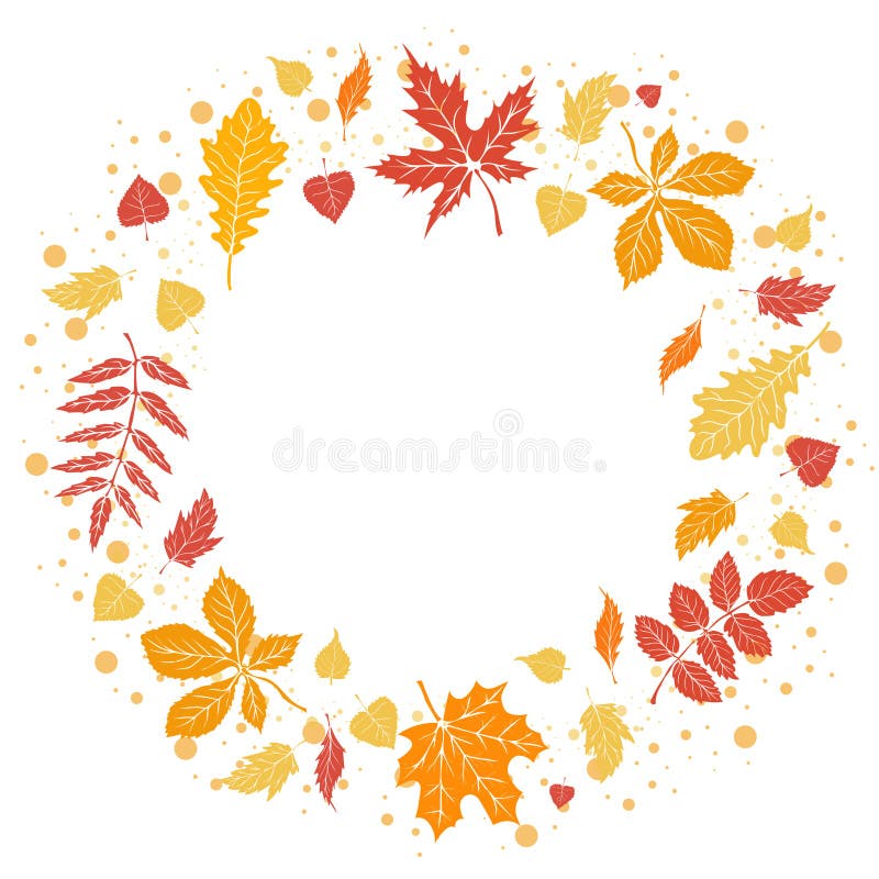 Round Autumn Frame with Falling Leaves Stock Vector - Illustration of ...