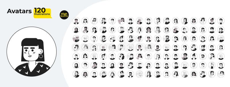 Round Avatars Cartoon Outline Illustrations Mega Bundle Stock Vector ...