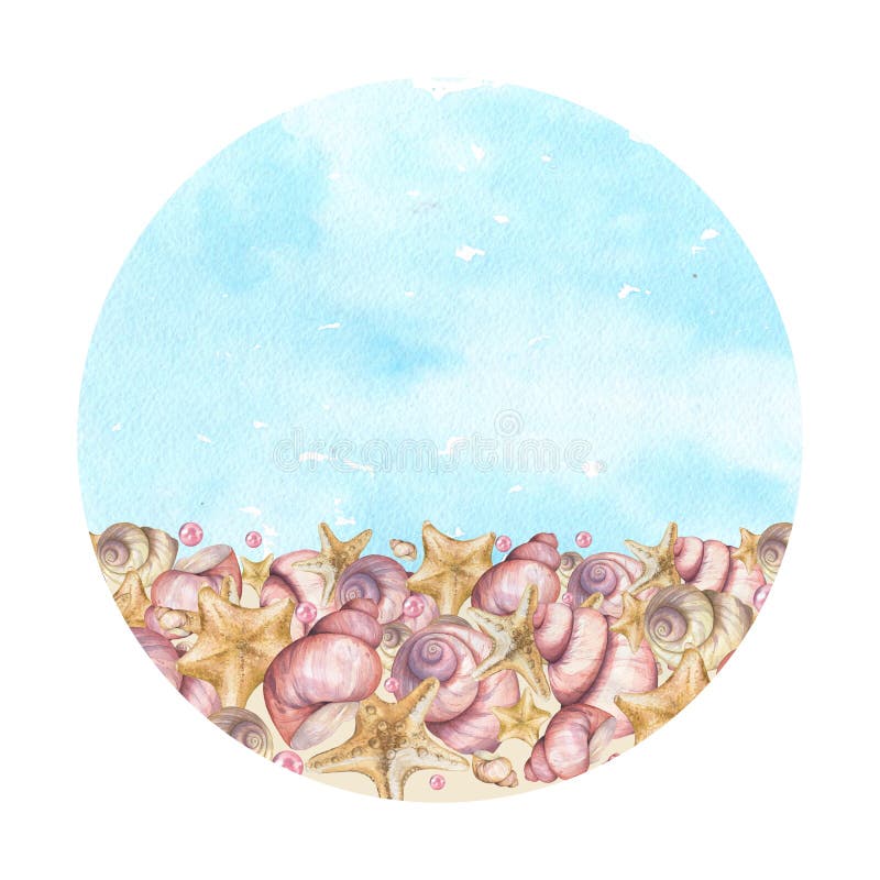Round Background Made of Seashells. Stock Illustration - Illustration ...