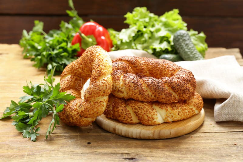 Round Bagel Bread with Sesame Stock Image - Image of bread, meal: 98276041