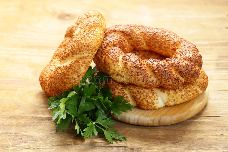 Round Bagel Bread with Sesame Stock Photo - Image of bakery, bagel ...