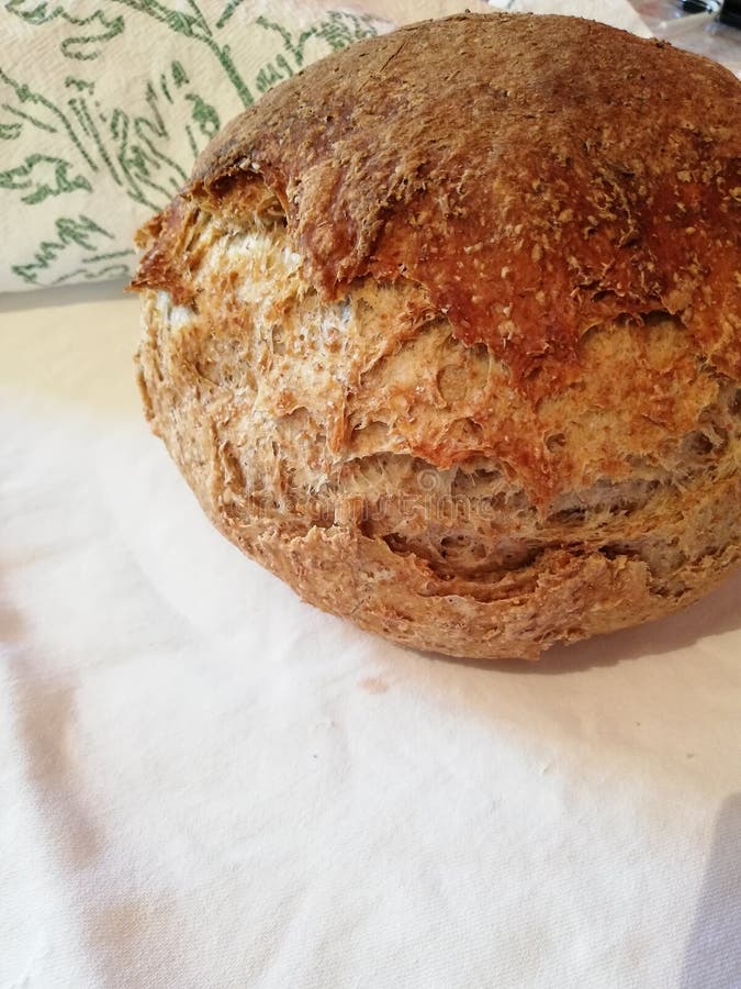 Round Baked Bread on White Cloth Round Baked Bread on White Cloth ...