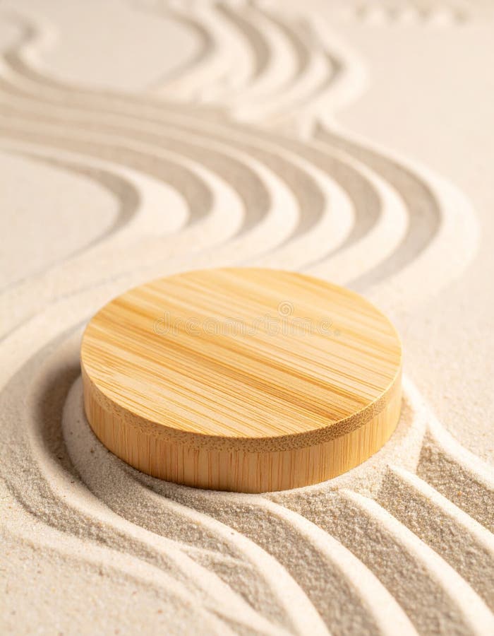 Round Bamboo Display on Serene Sand Zen Garden Stock Illustration ...