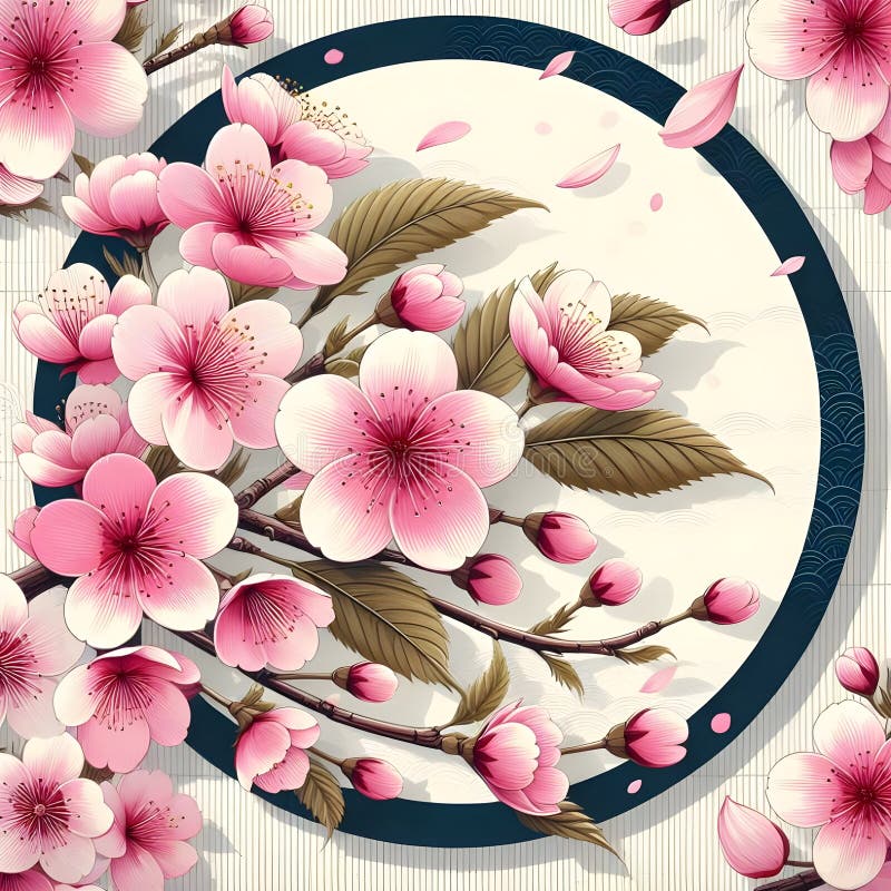 Round Banner with Blooming Pink Sakura Stock Illustration ...