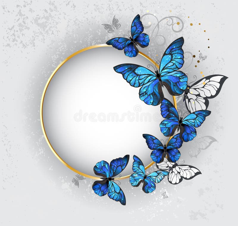 Round Banner with Blue Butterflies Morpho Stock Vector - Illustration ...