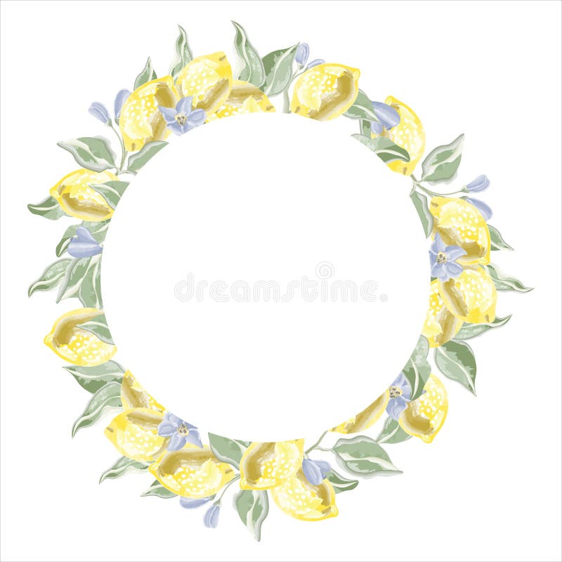 Round Banner of Lemon Branches with Lemons in a Circle Vector in a ...
