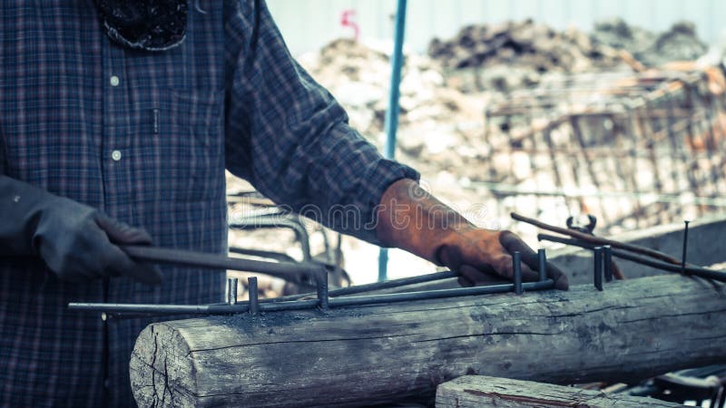 Round Bar Bending Steel on Construction Site for Steel Stirrups ...