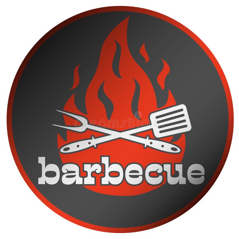 Round Barbecue BBQ Sticker with Red Flames Stock Vector - Illustration ...
