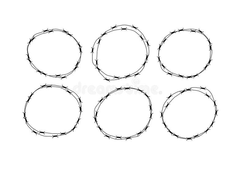 Round Barbed Wire Circle Shape Set Stock Vector - Illustration of ...