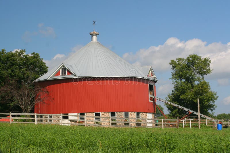 Red Round Barn Front View stock photo. Image of farm - 73870958