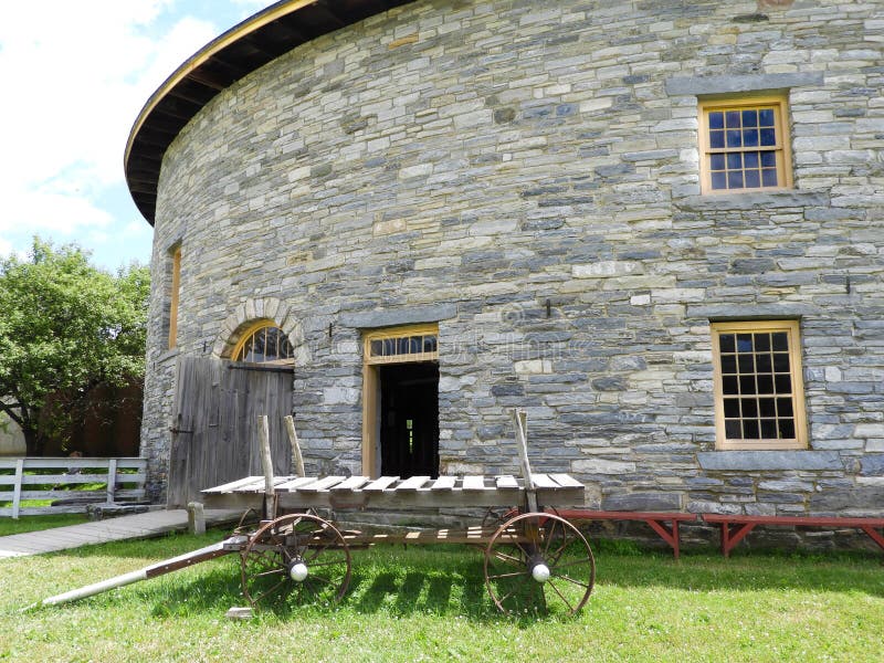 Shaker Antique Round Barn Entry Door with Wagon Stock Image - Image of ...