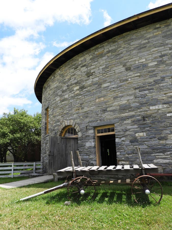 HAncock Shaker Village Round Stone Barn Entry with Wagon Stock Photo ...