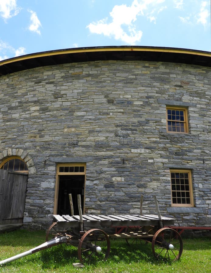 Shaker Circular Round Stone Barn and Wagon Stock Image - Image of ...