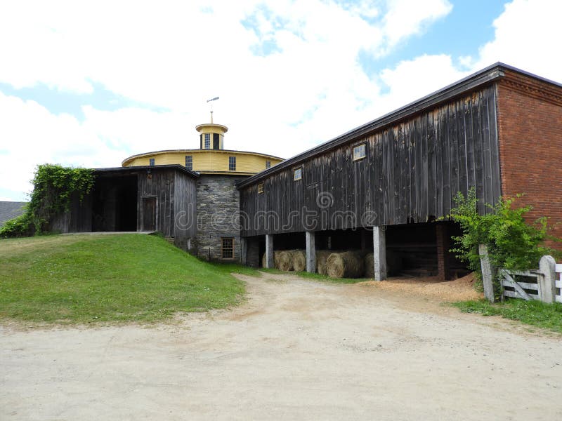 Round Stone Barn Backyard Attached Wood Buildings Stock Image - Image ...