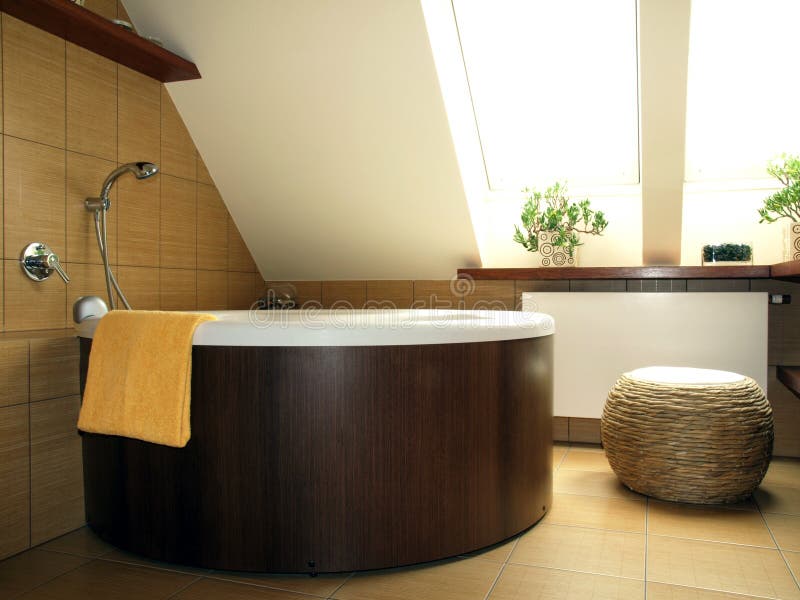 Round Bath in a Luxury Mansion Stock Image - Image of brown, private ...