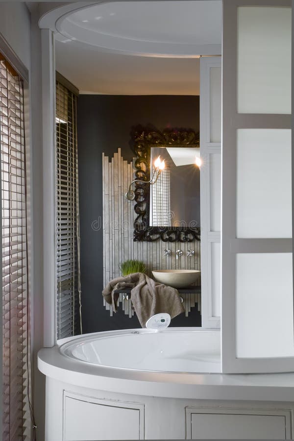 Round bath in the bathroom stock image. Image of apartment - 17482413